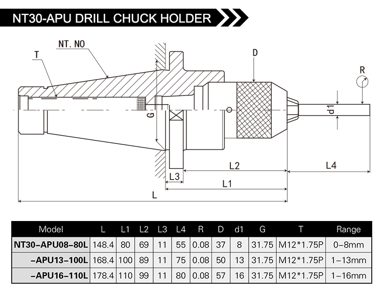 Nt30 Apu13 Drill Chuck Holder Nbt30-apu13-100l, High Quality Nt30 Apu13 ...