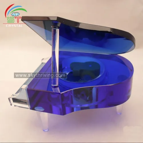 Blue Crystal Piano Shape Music Box, High Quality Blue Crystal Piano ...