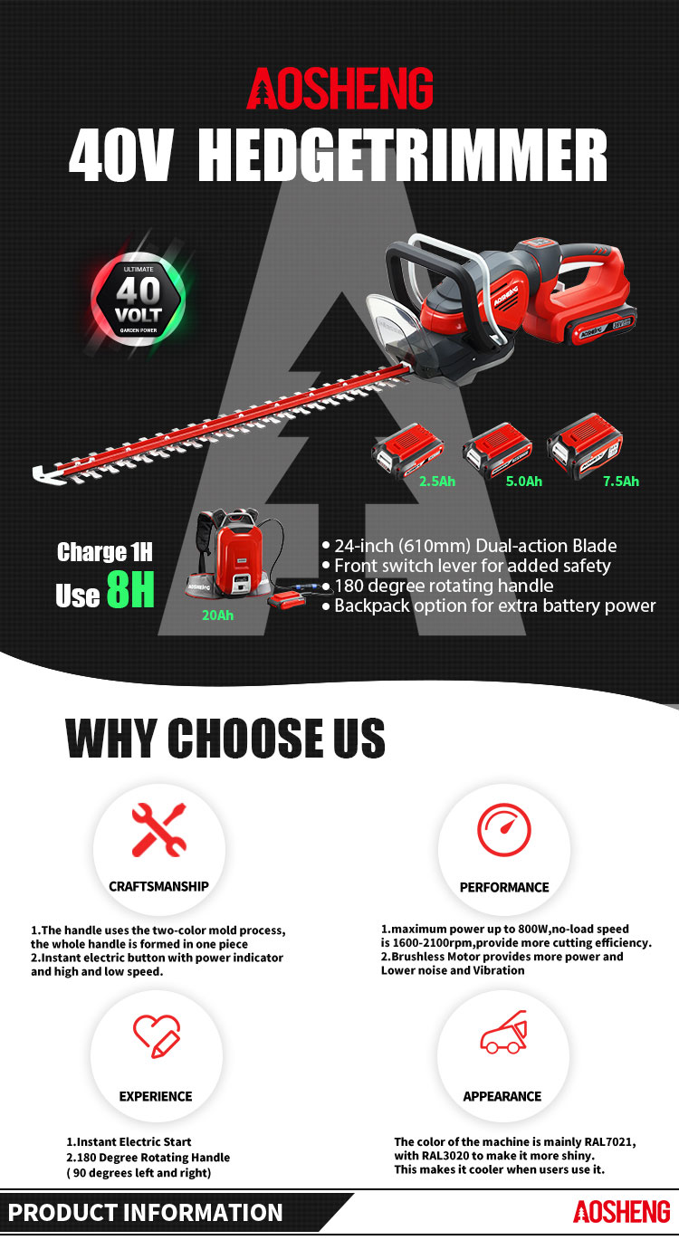 Aosheng 40v Lithium-ion Cordless Electric Hedge Trimmer, High Quality ...