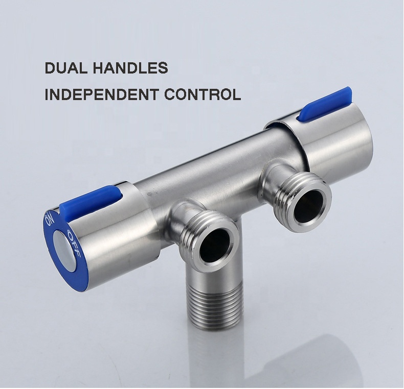 Stainless Steel Angle Valve For Toilet Bidet - 1 In 2 Out Dual Control ...