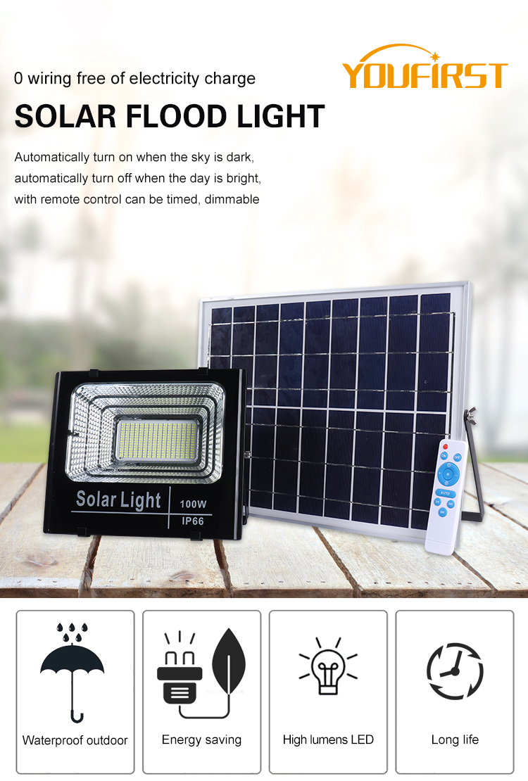 100w Solar-powered Led Flood Light - Ip65 Waterproof Outdoor Garden ...
