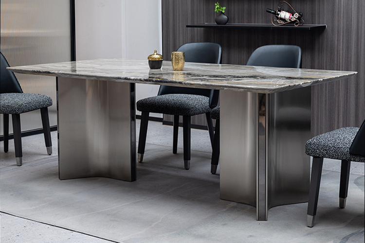 Modern Stainless Steel And Marble Dining Table For Restaurants, High ...