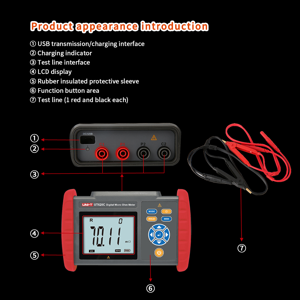 Usb Digital Tester UNI-T Digital DC Low Resistance Meter Equipotential ...