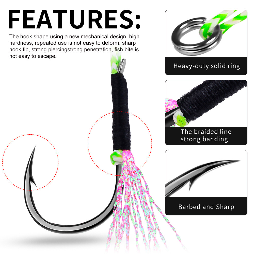 High Carbon Stainless Steel Single Jigging Hooks For Saltwater Fishing ...