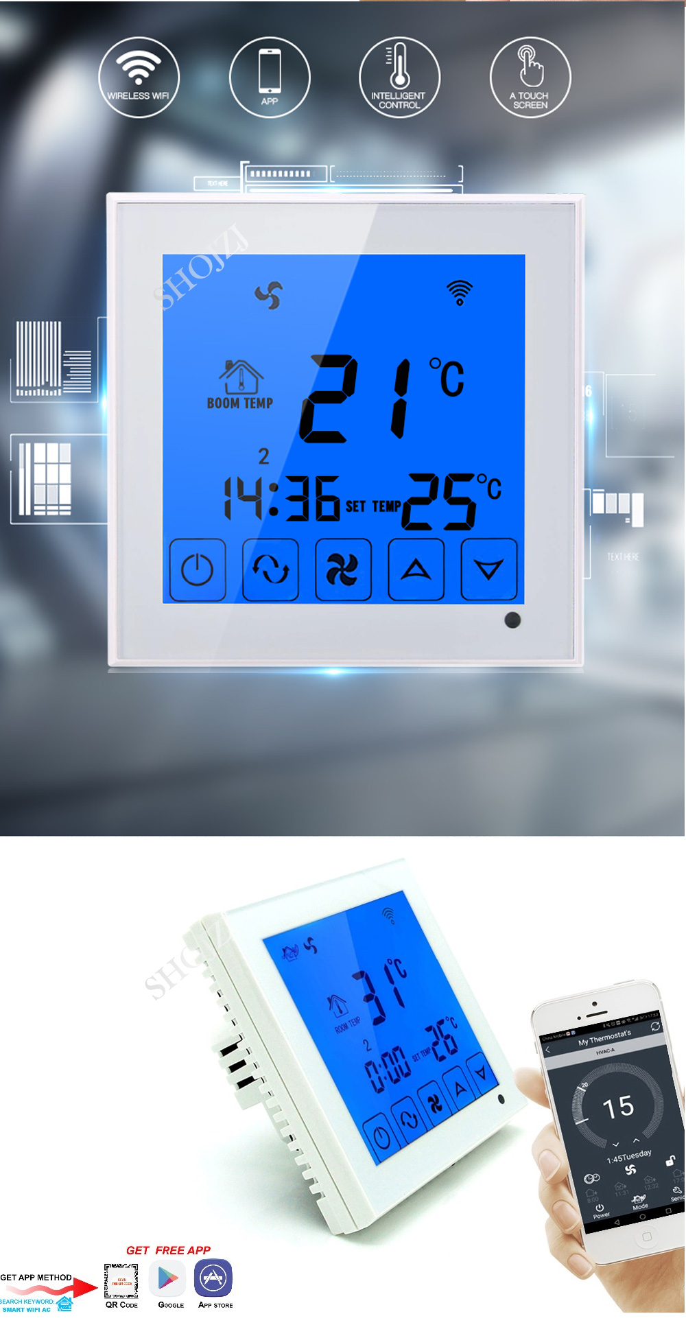 Smart Central Air Conditioner Temperature Controller 2p 4p Fan Coil ...