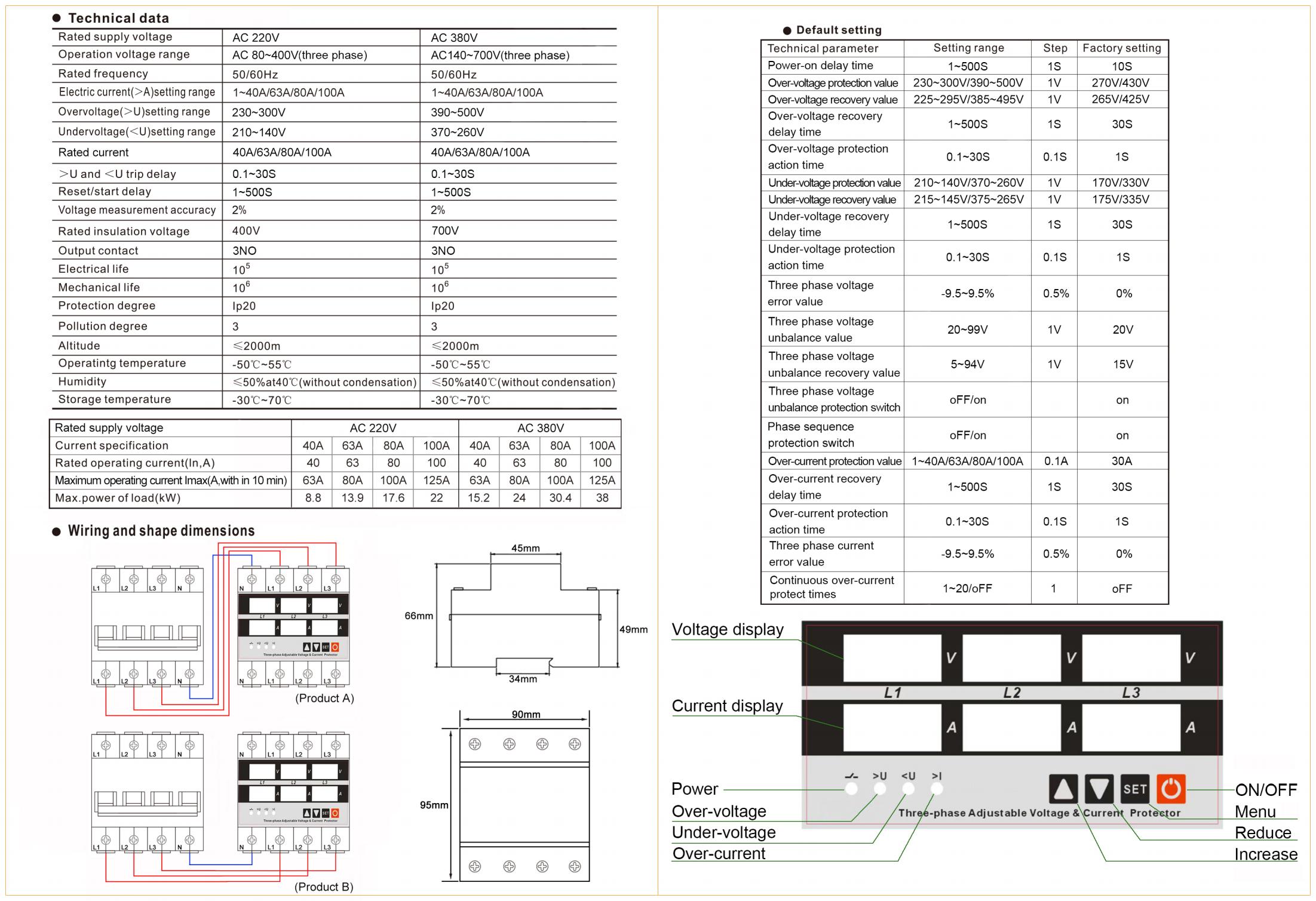 Hot Sale 100a 3 Phase Adjustable Voltage Protector With Over Current ...