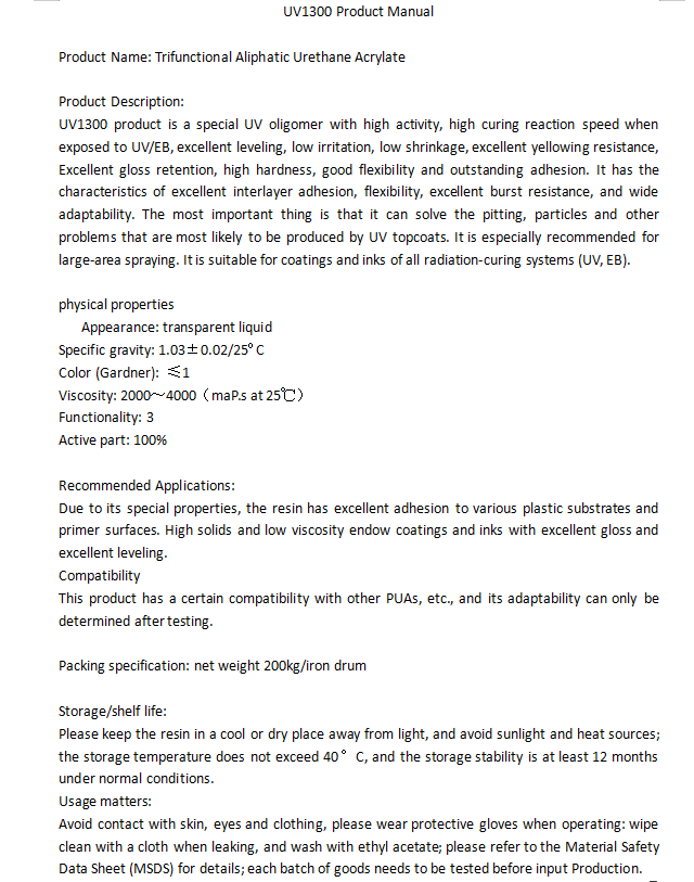Uv Oligomer Transparent Aliphatic Urethane Acrylate, High Quality Uv ...