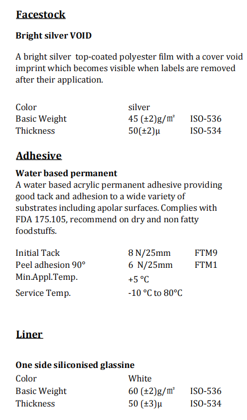 Bright Silver Void Water Based Permanent White Glassine, High Quality ...