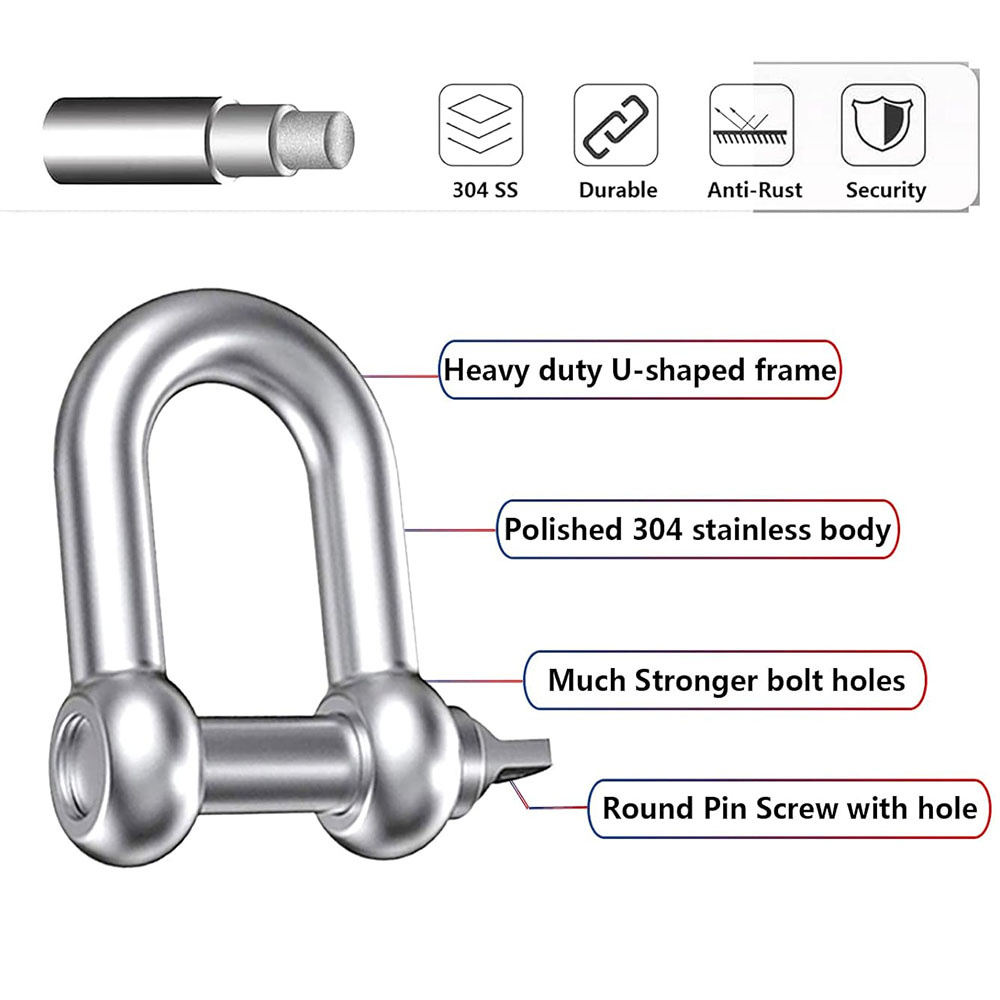 Screw Pin Dee Towing Lifting Shackle Stainless Steel 316 D Shackle ...