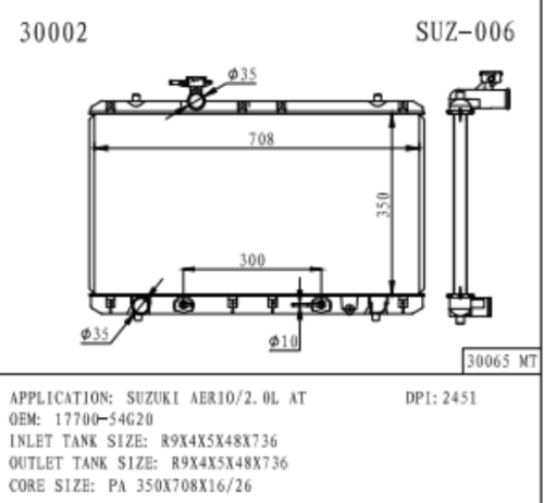 Radiator For Suzuki Aerio/2.0l Oem Number 17700-54g20, High Quality ...