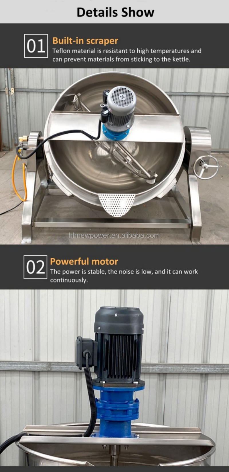 200 Liter Industrial Tilting Electric Jacketed Kettle Pot With Mixer ...