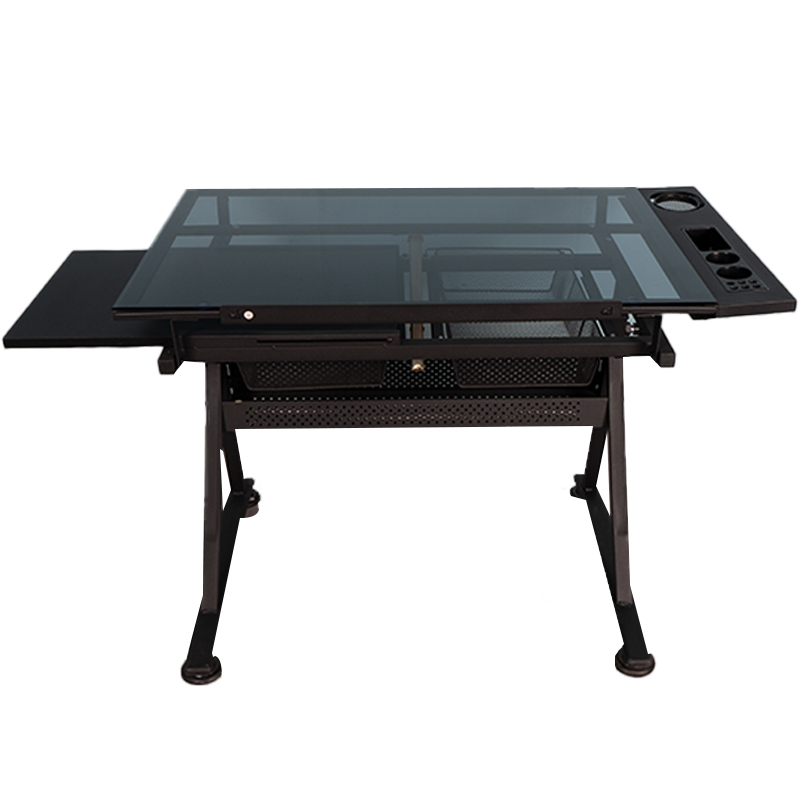 Contemporary Height Adjustable Tiltable Computer Desk With Glass Top ...