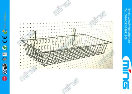 Slatwall Metal Wire Display Baskets / Chrome Modern Retail Display ...
