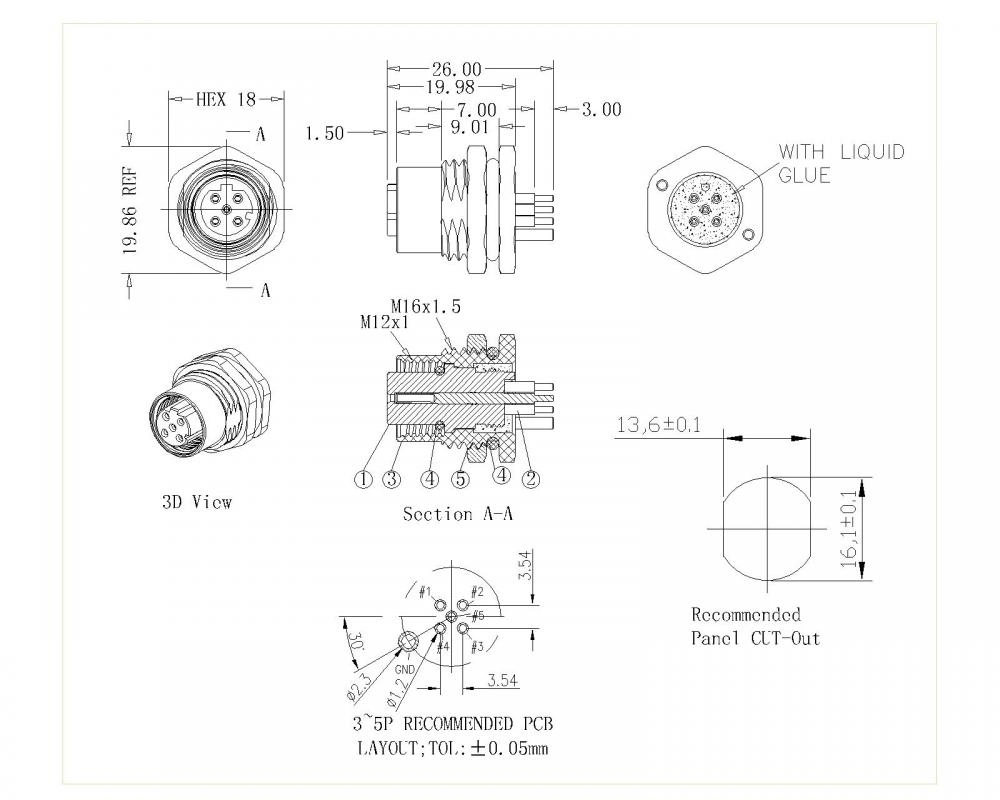 Female Lock Front M16 D-Code DIP Shielded China Manufacturer