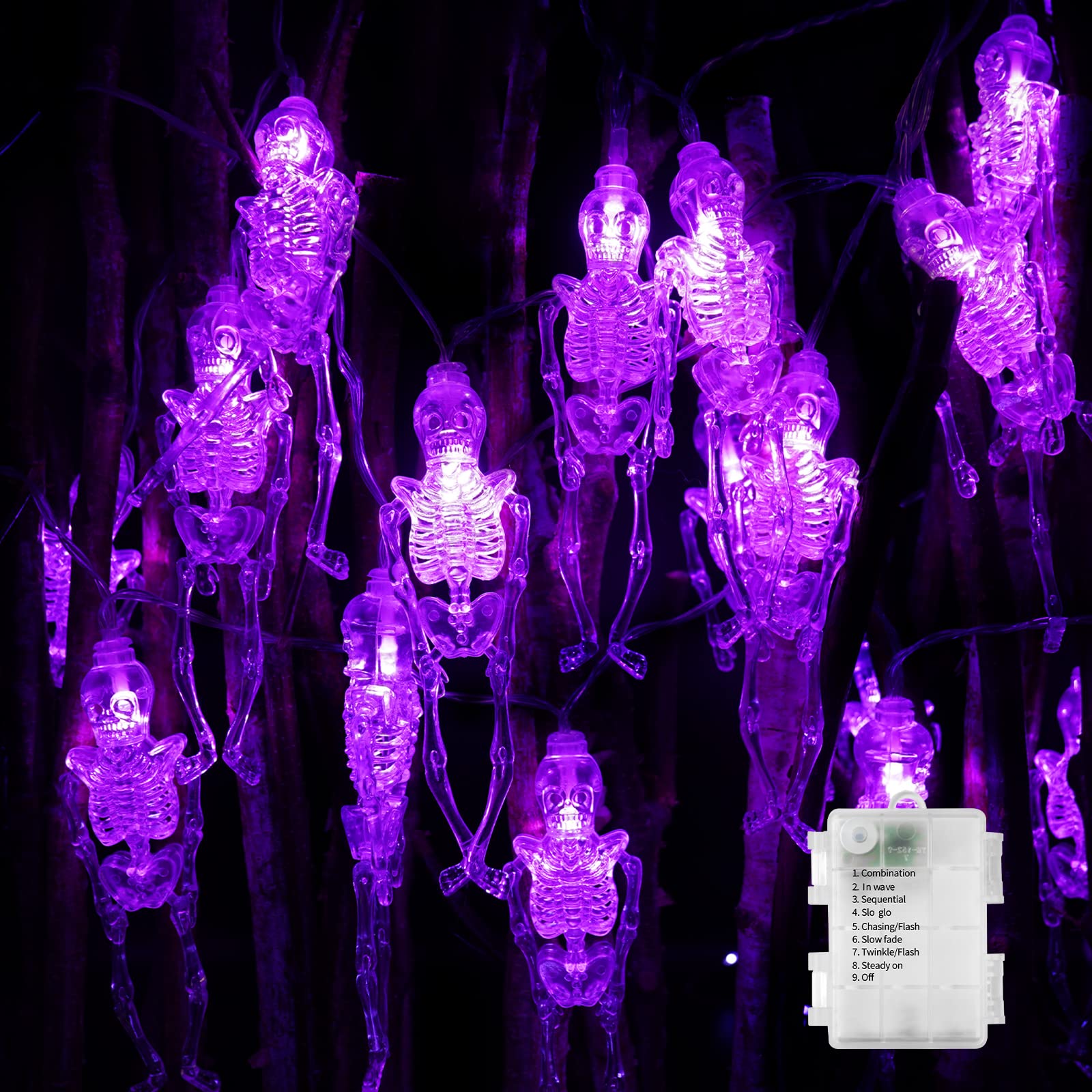 8 Mode Battery Operated Led Skull String Lights For Outdoor Halloween ...