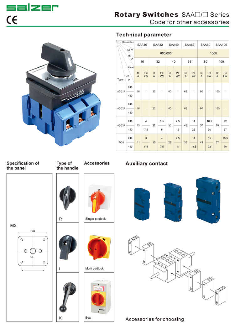 Salzer Sa22-bg33 3-position Locked Push Button Selector Switch With Key ...