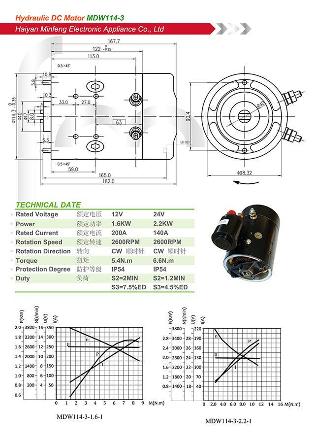 Electric Vehicle Tailgate Pump Dc Motor For Forklift Truck - 12v 1.6kw ...