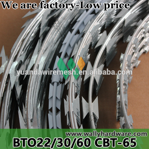 12m/500mm Galvanized Bto-22 Concertina Wire Triple Strand Razor Barbed ...