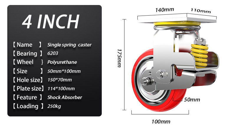 6 Inch Shock Absorber Gate Spring Loaded Casters, High Quality 6 Inch ...