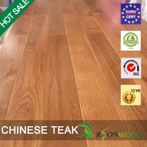 Solid Chinese Teak / Golden Teak Hardwood Flooring Flat & Handscraped ...