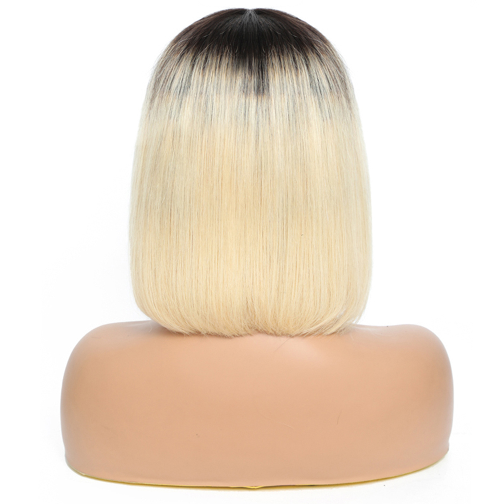 10 12 Inch Short Human Hair Non Lace Bob Wigs With Bangs 1b 613 Color ...