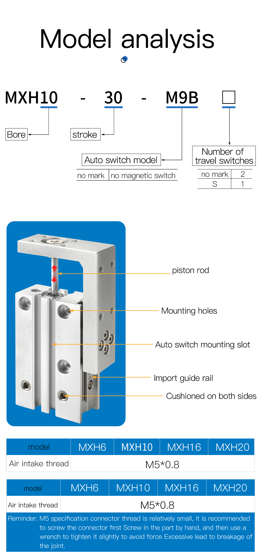 Mxh Series Pneumatic Air Cylinder - 20mm Bore Compact Linear Guide ...