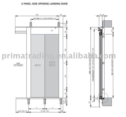 2 Panel Side Opening Landing Door Device, High Quality 2 Panel Side ...