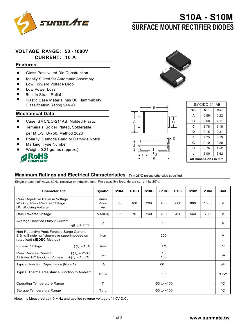 S10g Rectifier Diodes Smc Sunmate Brand 10a 400v Superia, High Quality ...