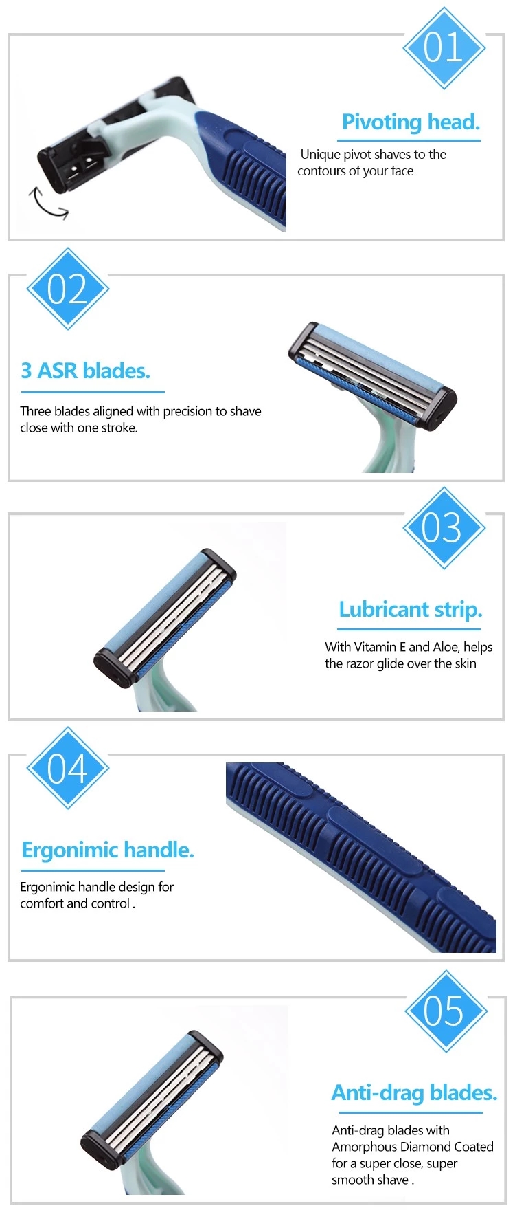 Triple Blade Asr Cartridge Disposable Shaving Razors Packaging: Bag Or ...