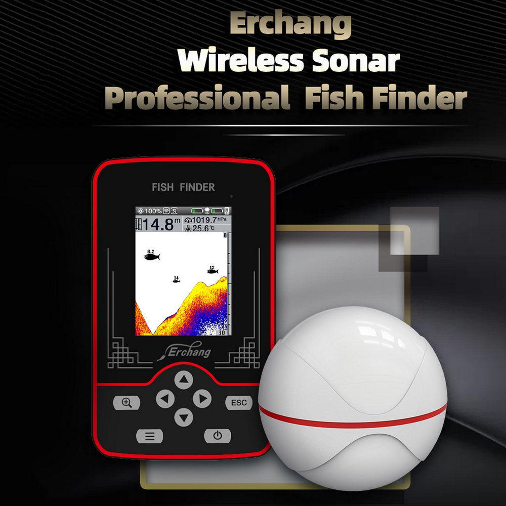 Rechargeable Wireless Sonar Fish Finder 60m Water Depth Air Pressure ...