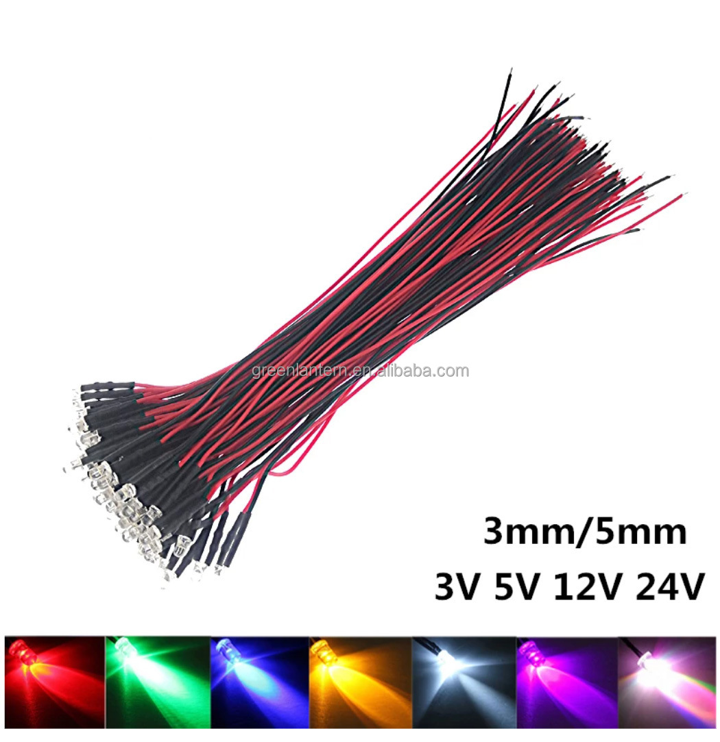 12v Dc Super Bright 10mm Clear Led With 20cm Pre-wired Cable, High ...