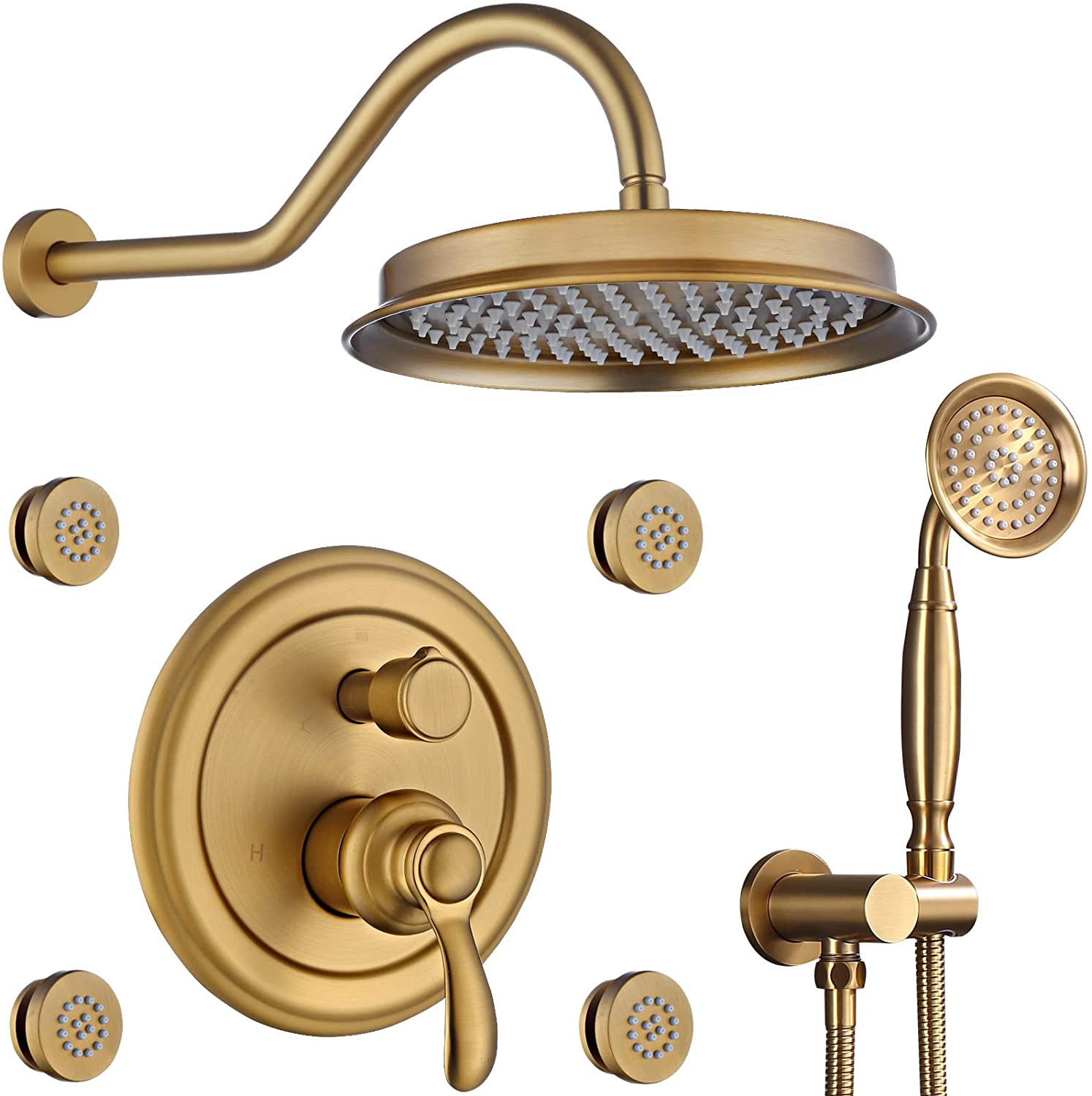 Antique Shower Faucet Set & Full Body Shower System - Brushed Gold ...
