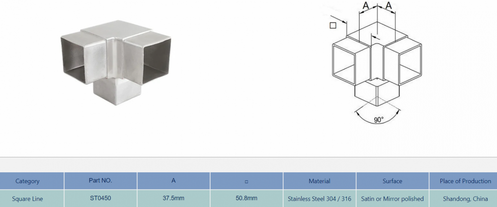 Stainless Steel Square Tube Joiner Tee 90 Degree, High Quality ...