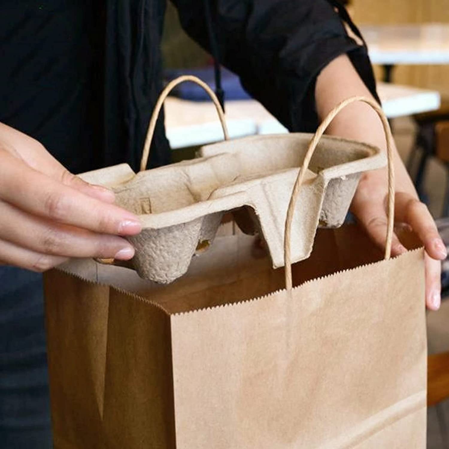 Disposable Pulp Fiber Drink Carrier Tray For 4 Cups (8-32 Oz), High ...