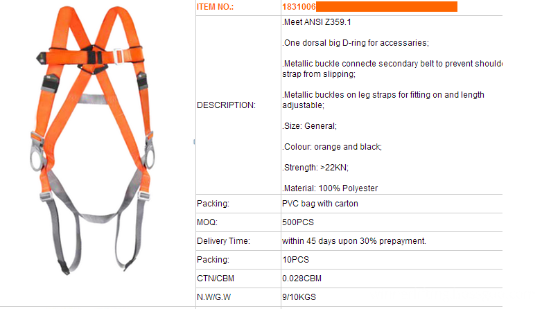 100% Polyester Full Body Harness With Lanyard, High Quality 100% ...
