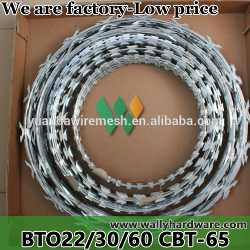 12m/500mm Galvanized Bto-22 Concertina Wire Triple Strand Razor Barbed ...