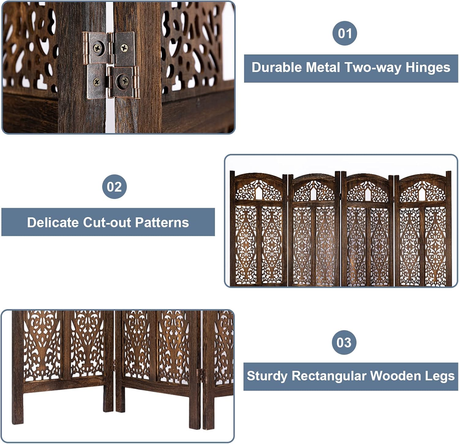3-panel Freestanding Retractable Room Divider With Art Deco Design ...