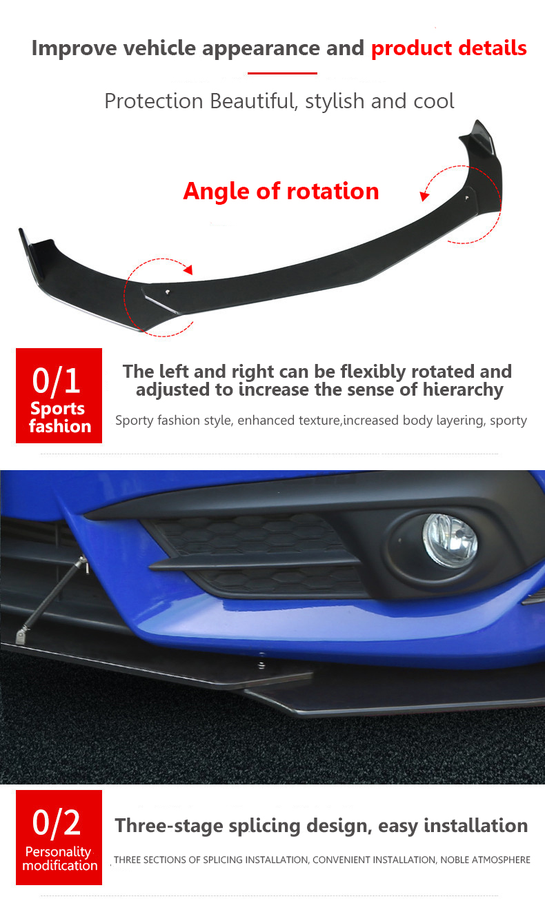 Universal Front Bumper Lip Kit Adjustable Spoiler Wing, High Quality ...