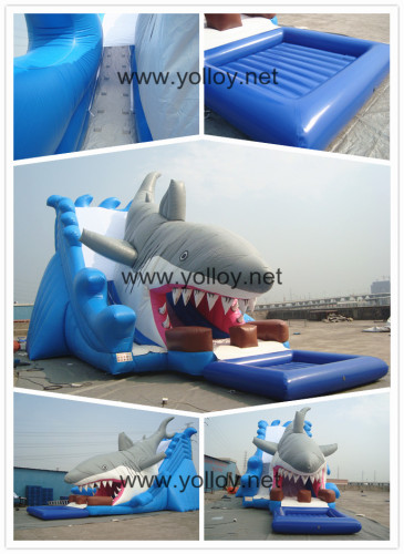 Big Shark Attack Inflatable Slides With Pool, High Quality Big Shark ...