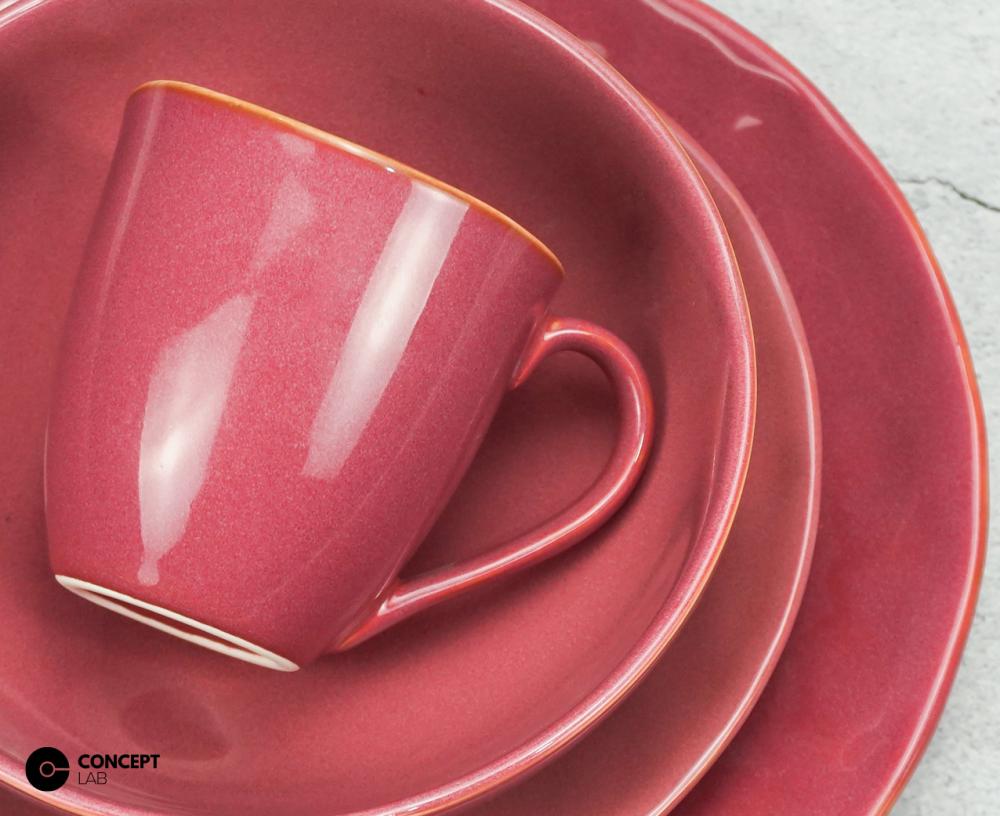 Reactive Glazed Stoneware Dinner Set In Rose Red, High Quality Reactive ...