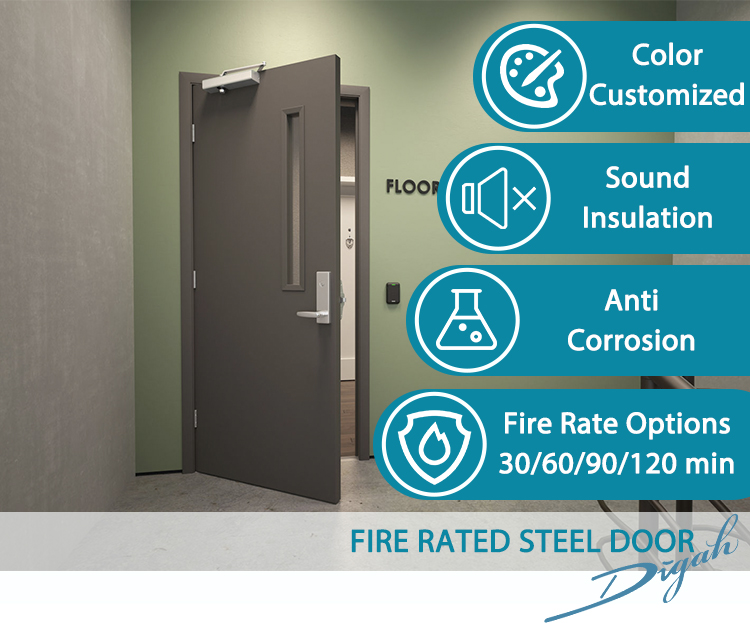 Custom Modern Fireproof Steel Doors With Windows - 30/60/90/120 Minutes ...