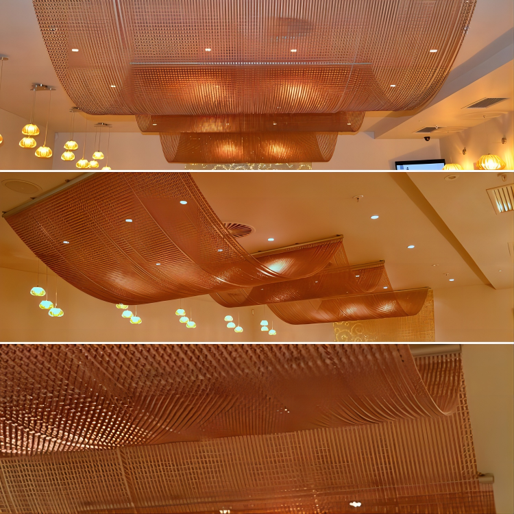 Gold Metal Mesh Ceiling Panel With Spiral Weave Wire Mesh And Frame ...