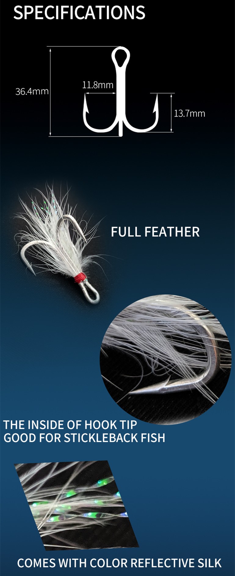 4/0 # 4x Treble Hook Full Feather Bulk Fishing Hooks, High Quality 4/0 ...