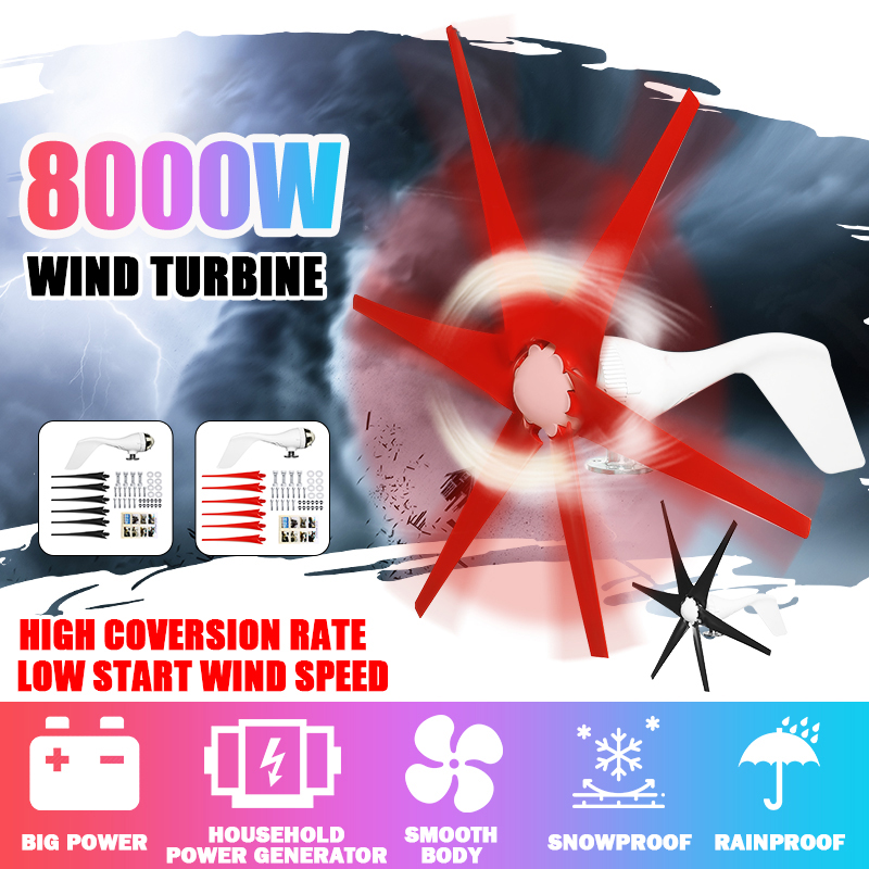 6000w 12v/24v/48v 6 Blade Wind Turbines Generator Efficient Wind ...
