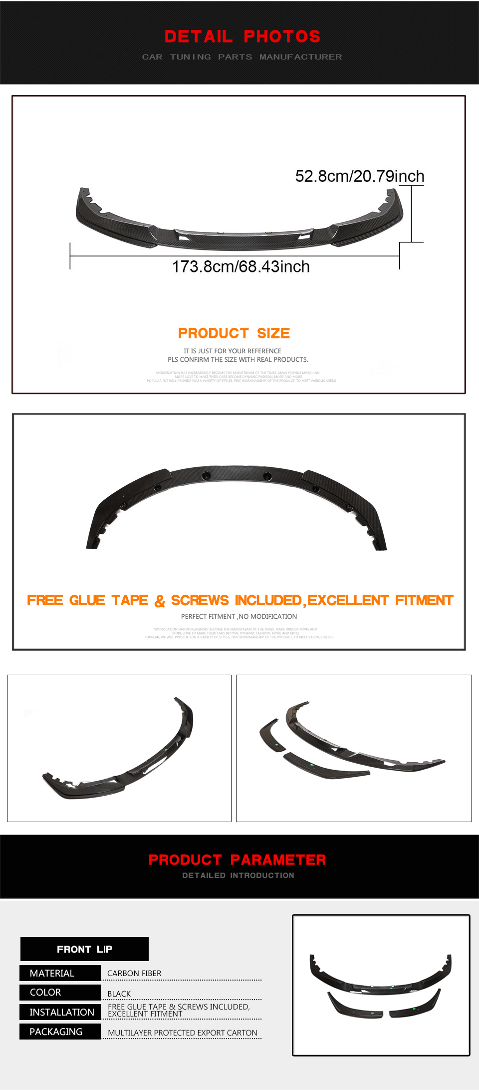 Dry Carbon Fiber Front Splitter Lips For Bmw G22 G23 430i 440i M Sport ...