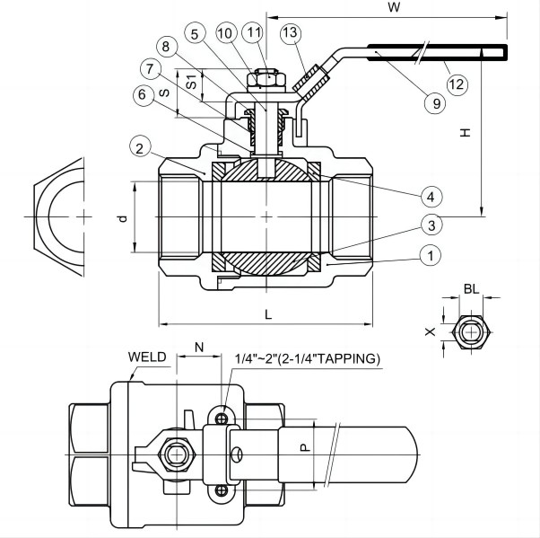 Dn15-dn50 1pc /2pc 볼 밸브 (1000wog), Bossgoo.com의 고품질 Dn15-dn50 1pc /2pc 볼 밸브 (1000wog)