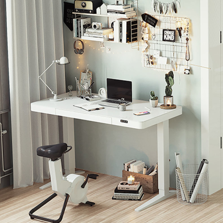 White Lifting Height Glass Computer Desks, High Quality White Lifting ...