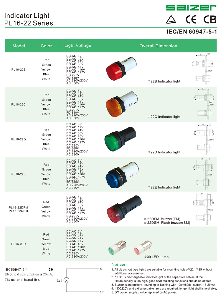 Salzer Pl16-22c 22mm Indicator Light 24vac/dc Ip65 Tuv Ce & Cb Approved ...