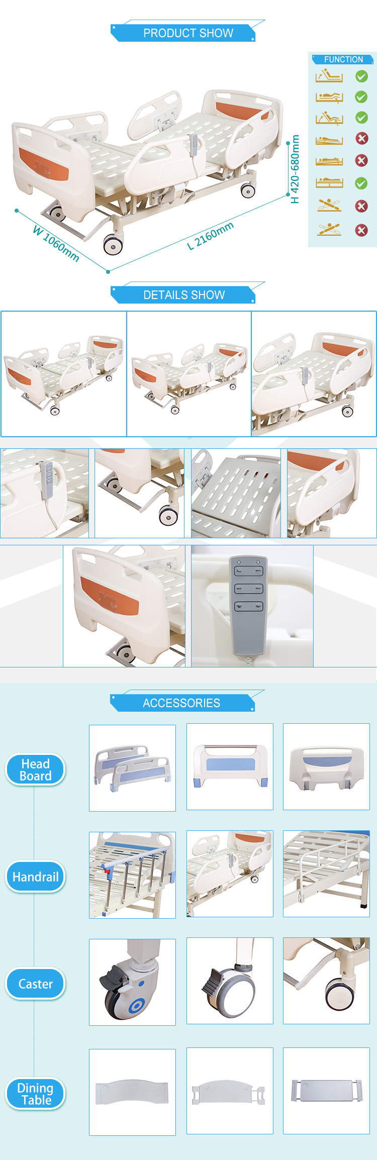 New 3 Function Electric Hospital Beds Medical Equipment, High Quality ...