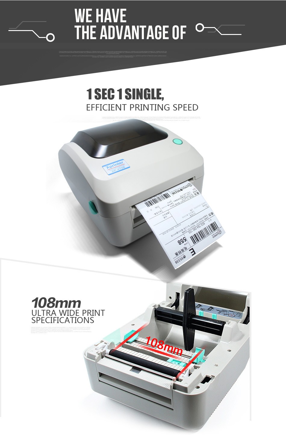 Xp-490b Direct Thermal Barcode Label Printer - 108mm Width For Shipping ...